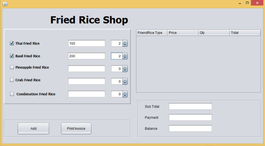 Fried Rice shop Inventory in Java Mysql - Tutusfunny