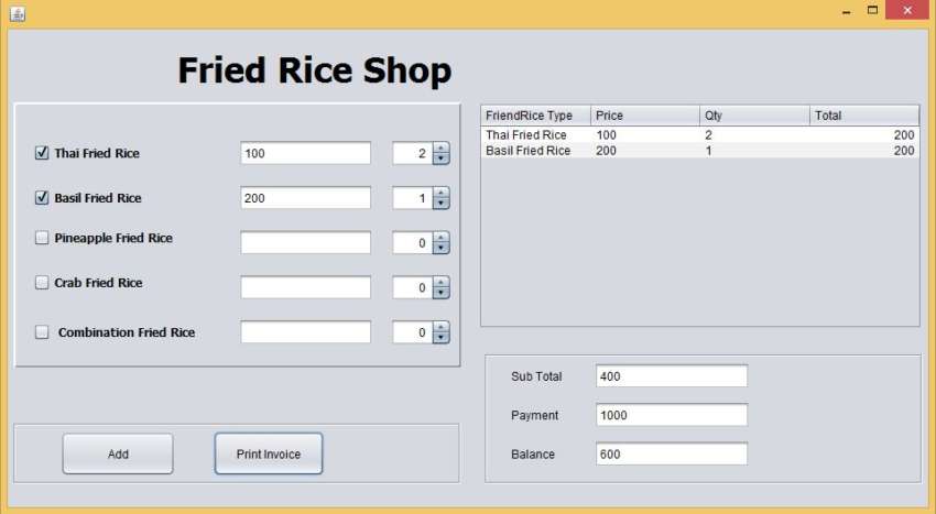 Fried Rice shop Inventory in Java Mysql - Tutusfunny