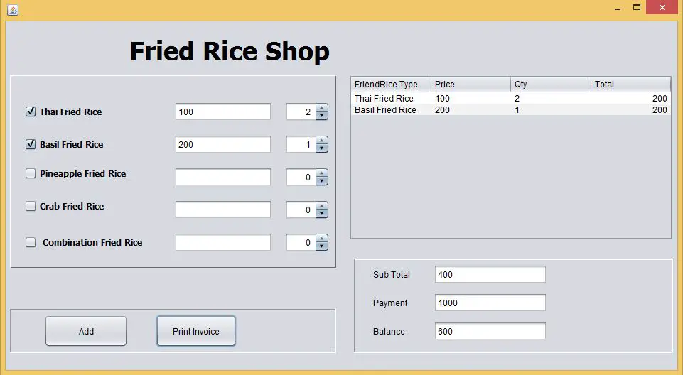 Fried Rice shop Inventory in Java Mysql - Tutusfunny