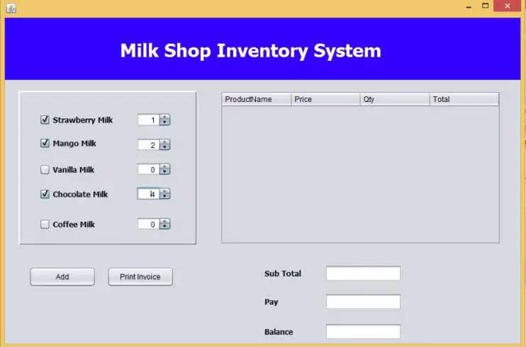Milk shop Inventory Java Print Receipt - Tutusfunny