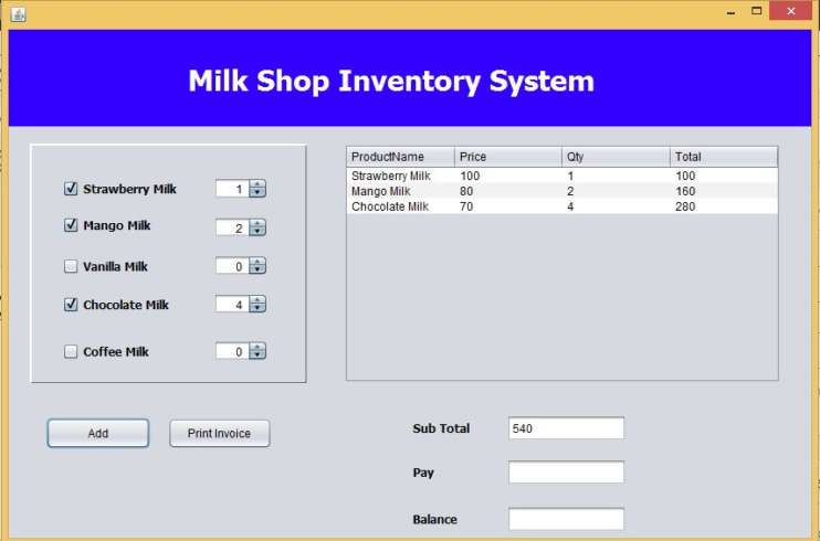 Milk shop Inventory Java Print Receipt - Tutusfunny