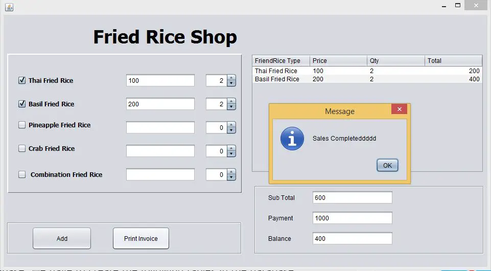 Fried Rice shop Inventory in Java Mysql - Tutusfunny