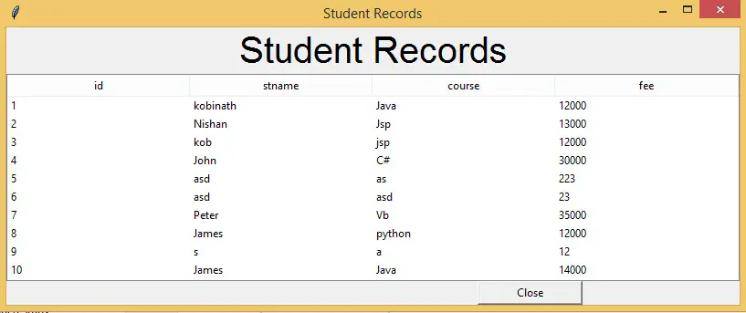 View Records Table Using Python Tkinter Mysql Tutusfunny