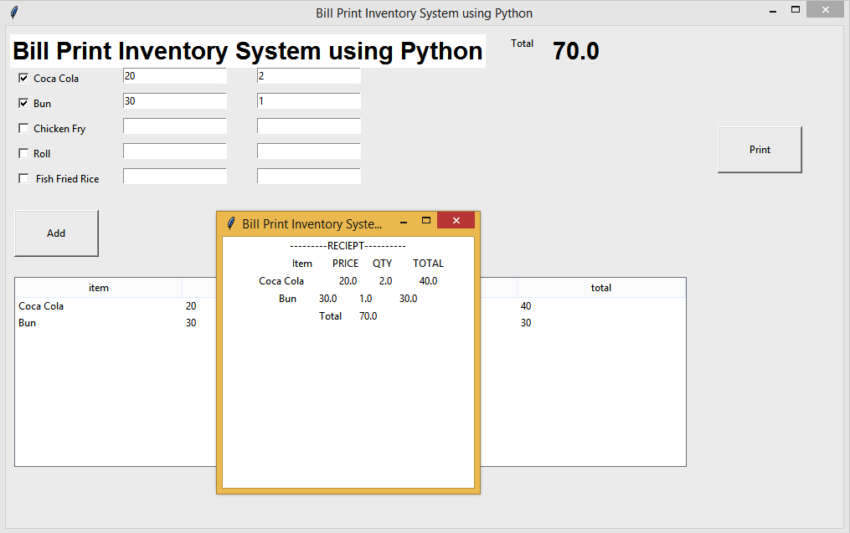 Inventory System using Python with Bill Receipt - Tutusfunny