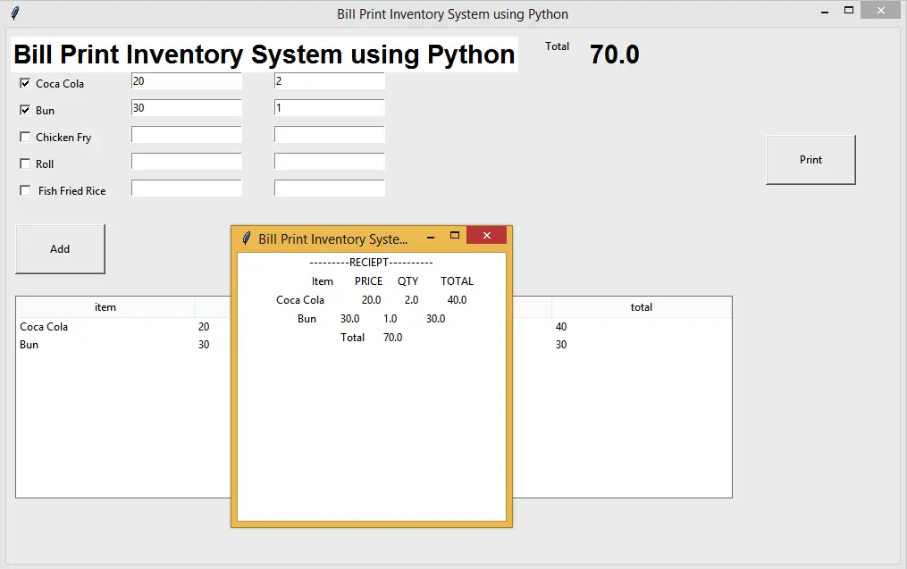 Inventory System using Python with Bill Receipt - Tutusfunny