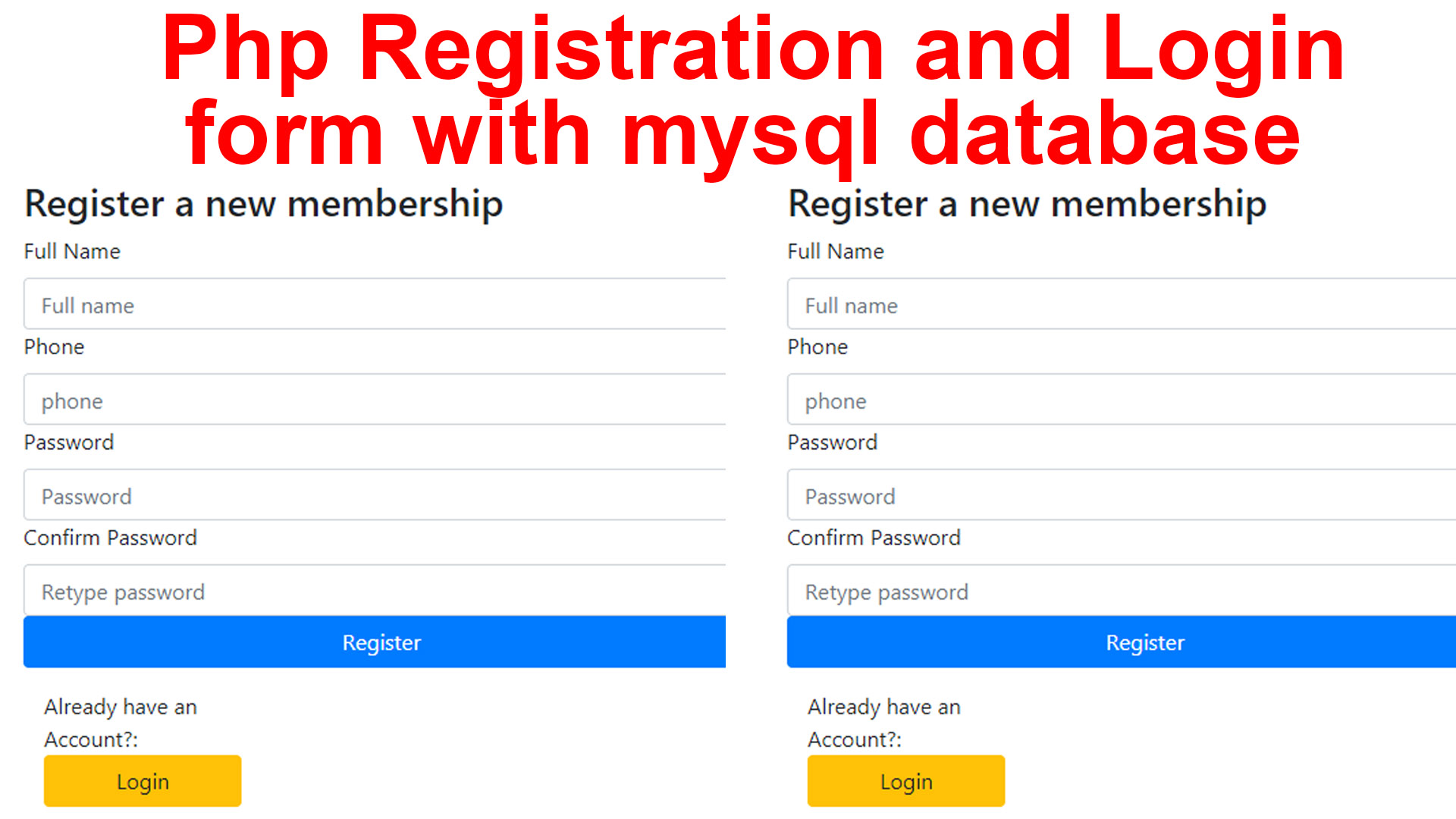 Php Registration And Login Form With Mysql Database Tutusfunny