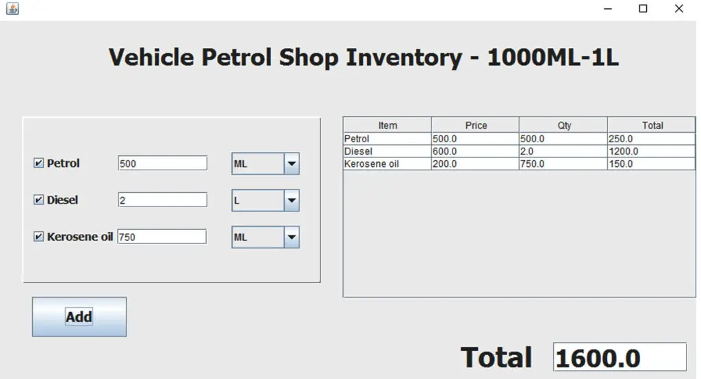 Vehicle Petrol Shop Inventory System using Java - Tutusfunny