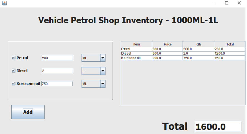 Vehicle Petrol Shop Inventory System using Java - Tutusfunny