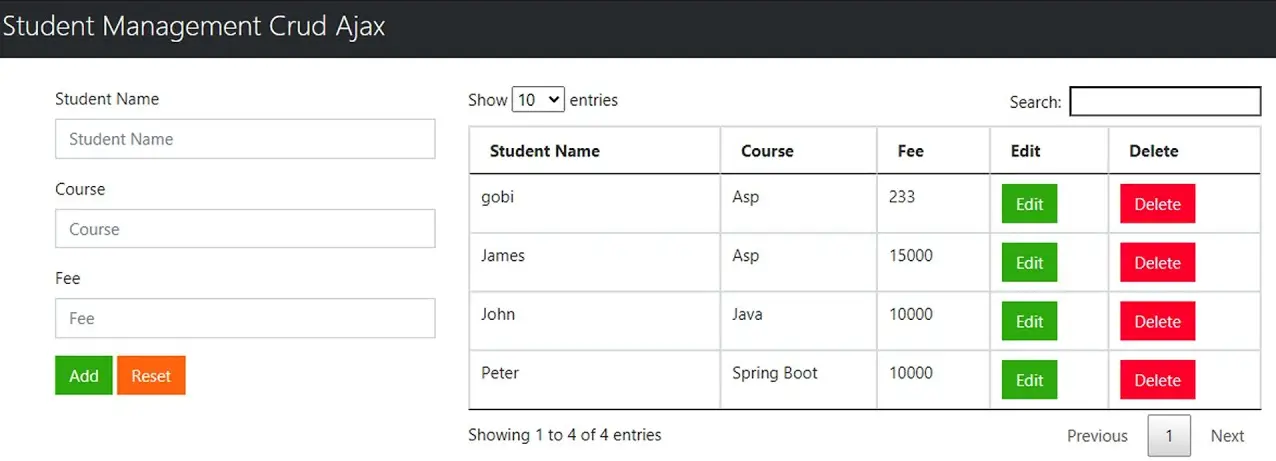 Spring Boot Ajax Jquery Crud Application Tutusfunny