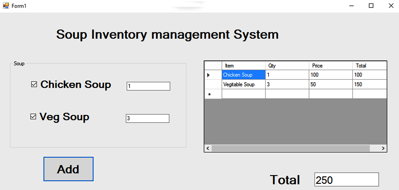 Soup Shop Inventory Management System using C#.net - Tutusfunny