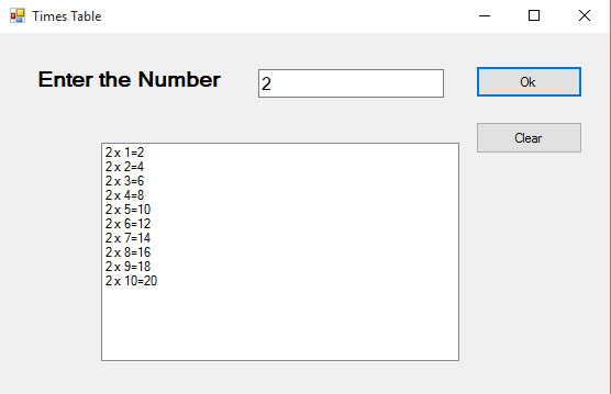 Times table in C#.net - Tutusfunny