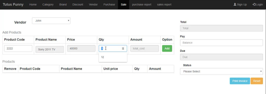 PHP Ajax Point of Sales System - Tutusfunny
