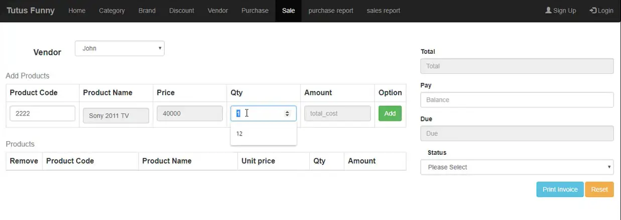 PHP Ajax Point of Sales System - Tutusfunny