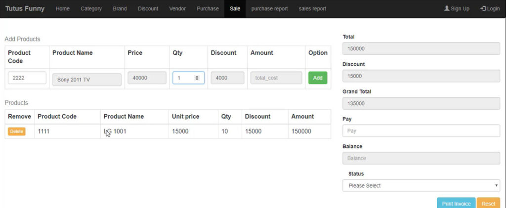 PHP Ajax Point of Sales System - Tutusfunny