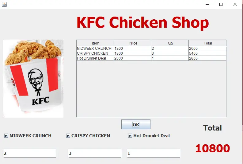 KFC shop inventory management system using Java - Tutusfunny