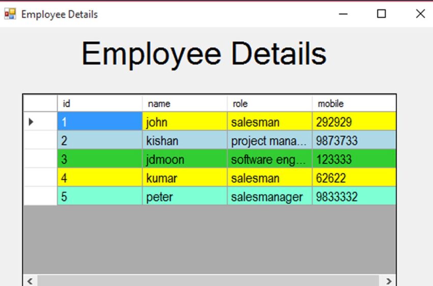 Datagridview Color change based on the role C#.net - Tutusfunny