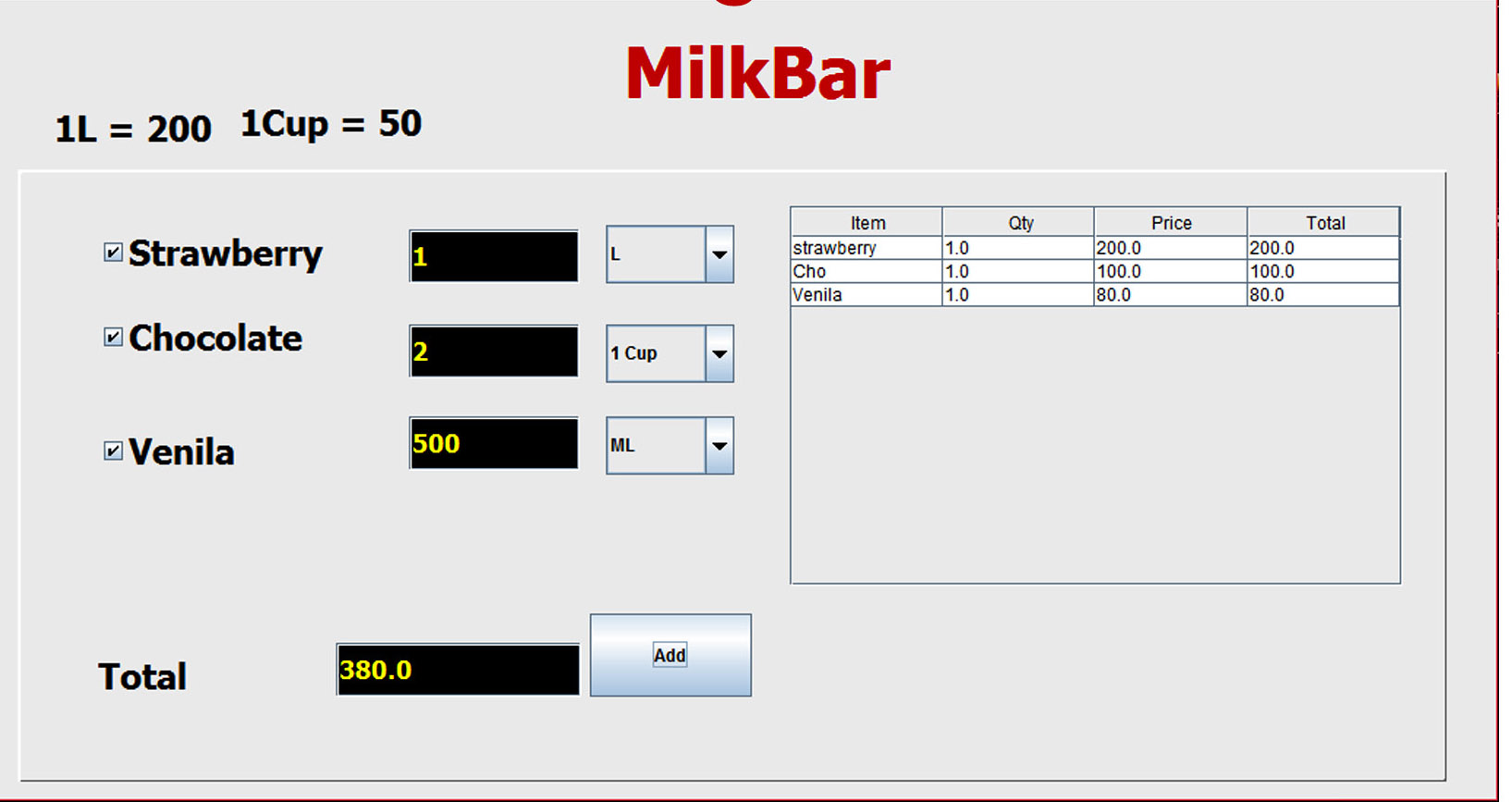 MilkBar Inventory Management System using Java | Tutusfunny