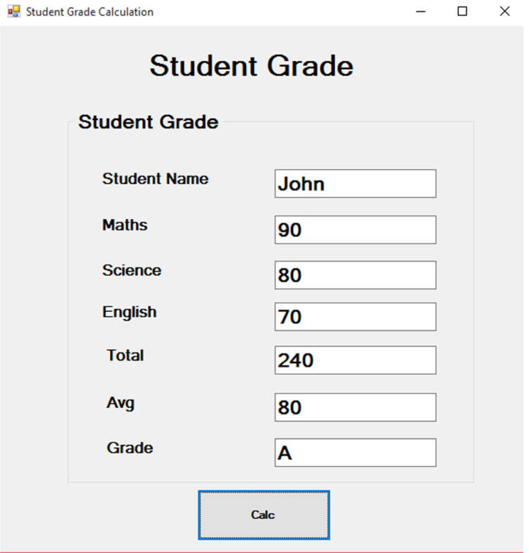 Student Grade Calculation using C#.net - Tutusfunny