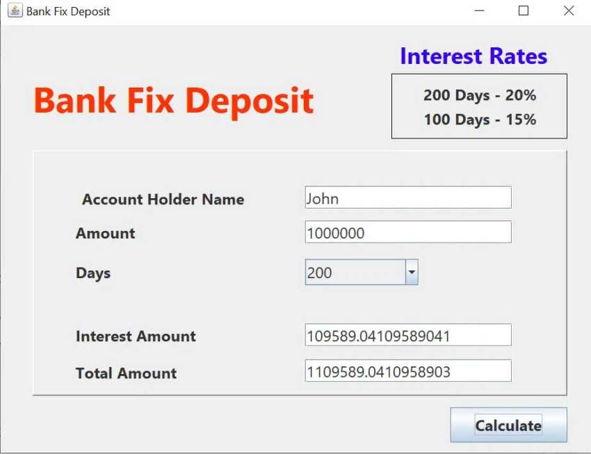 Banking Deposit Amount Calculation in Java - Tutusfunny